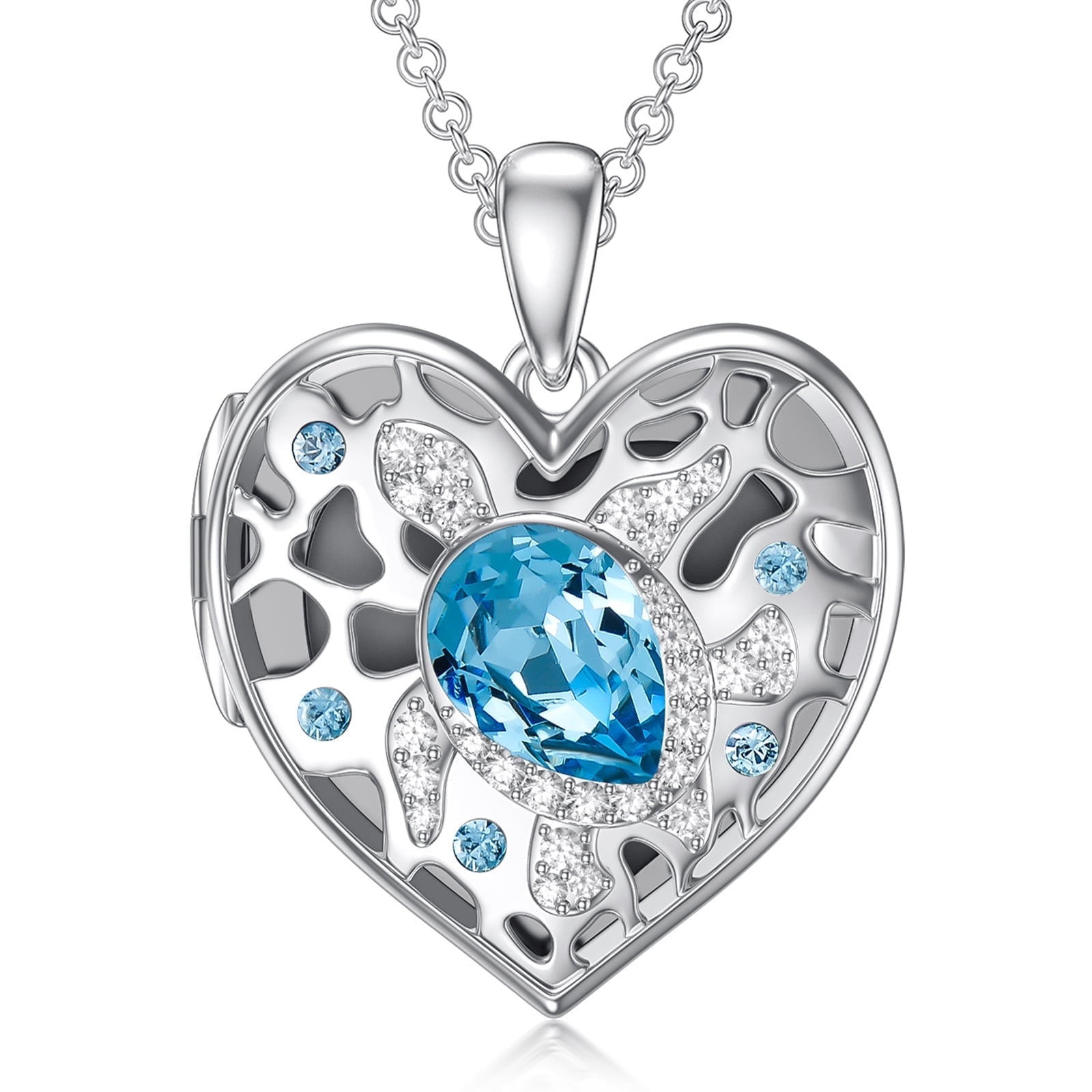 CACA LADY 925 Sterling Silver Love Turtle Crystal Photo Box Necklace ...