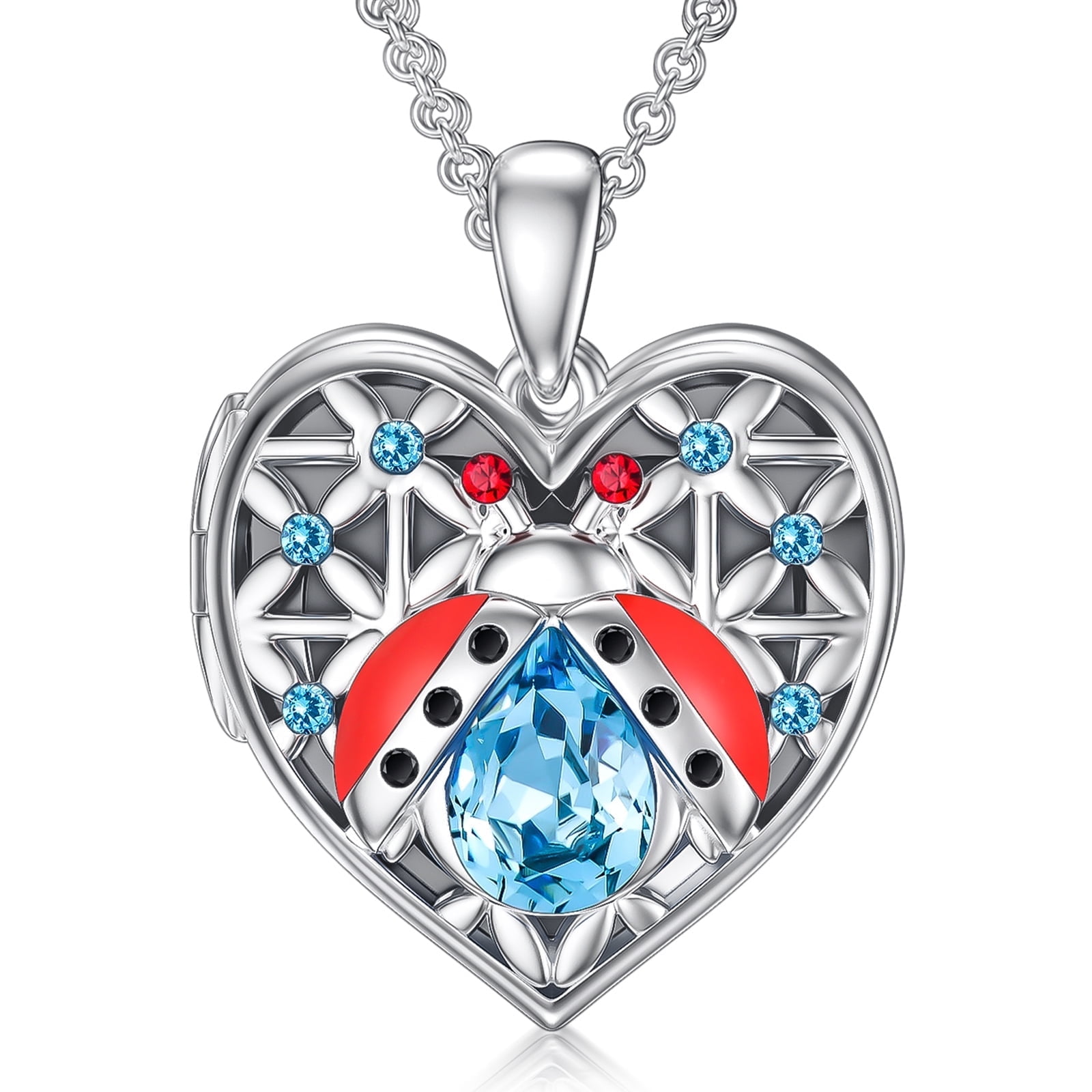 CACA LADY 925 Sterling Silver Love ladybug Heart Locket Necklace that ...