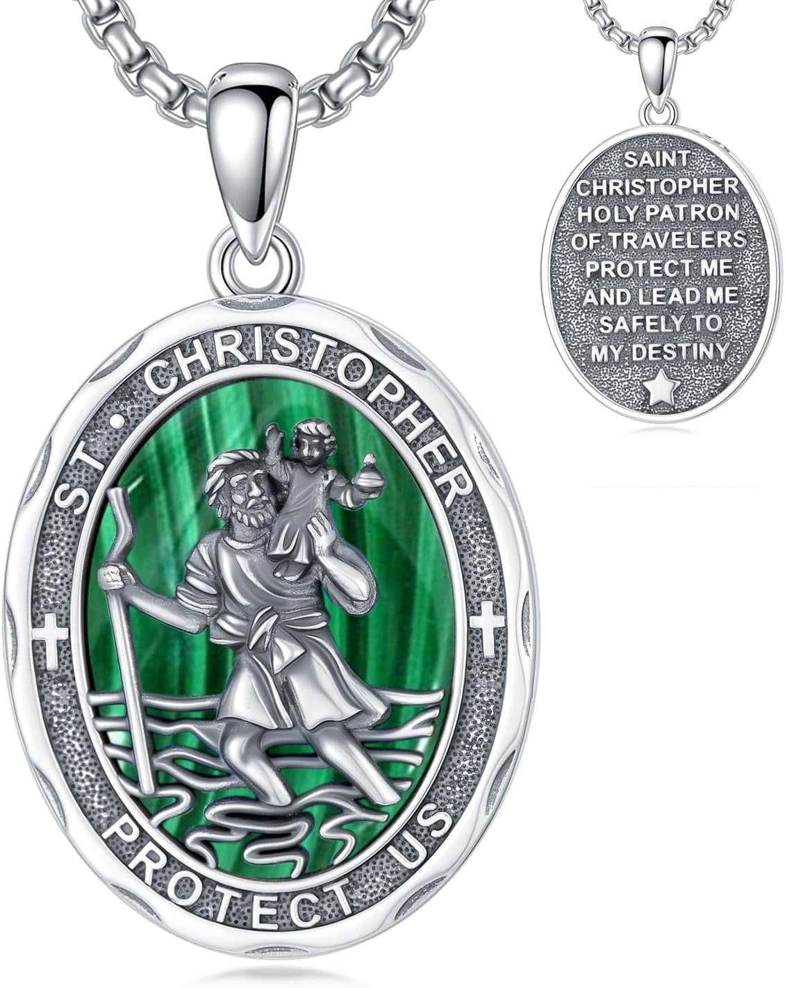 CACA LADY 925 Sterling Silver St. Christopher Necklace for Men Women ...