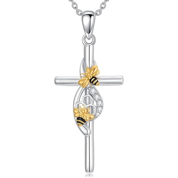 CACA LADY Bee Necklace 925 Sterling Silver Bee Cross Penadant Necklaces ...