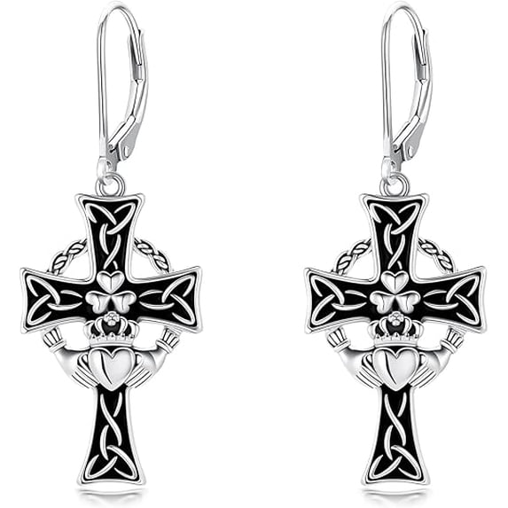 CACA LADY Celtic Cross Earrings 925 Sterling Silver Claddagh Earrings ...