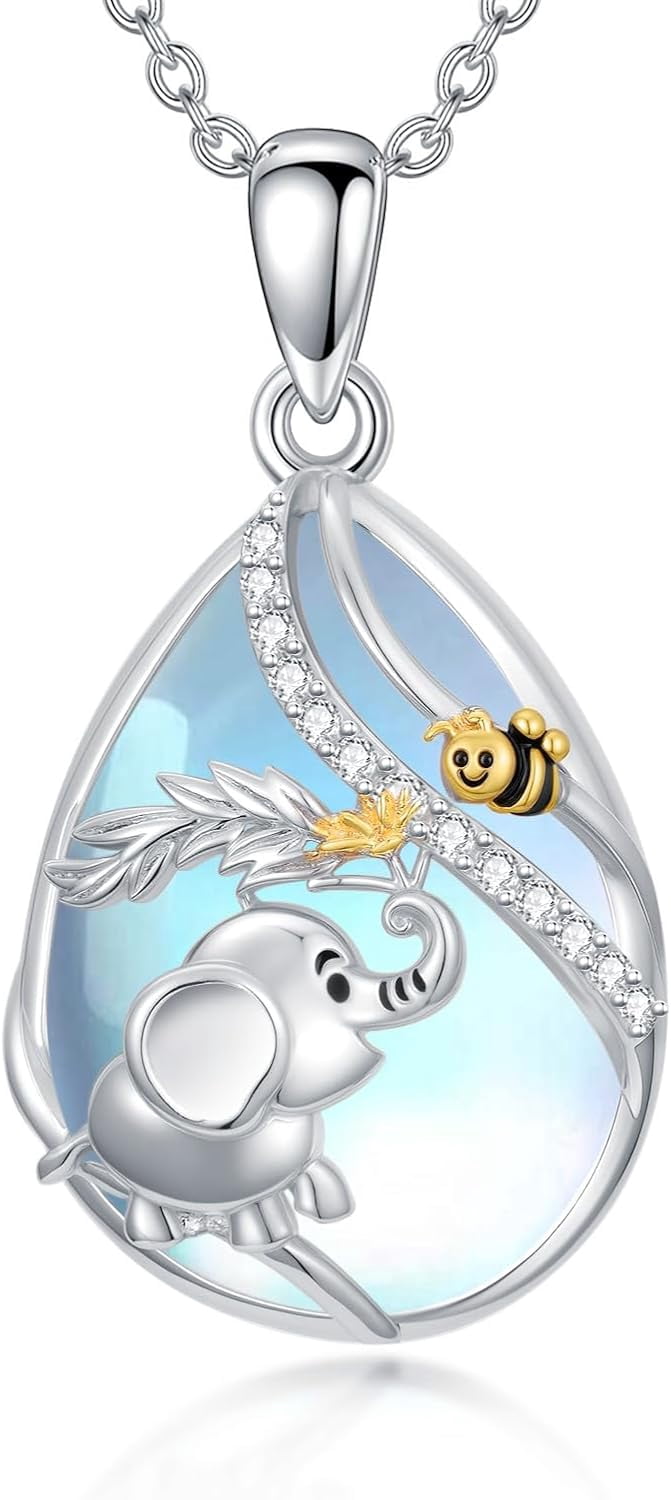 CACA LADY Elephant Necklace 925 Sterling Silver Elephant Moonstone ...