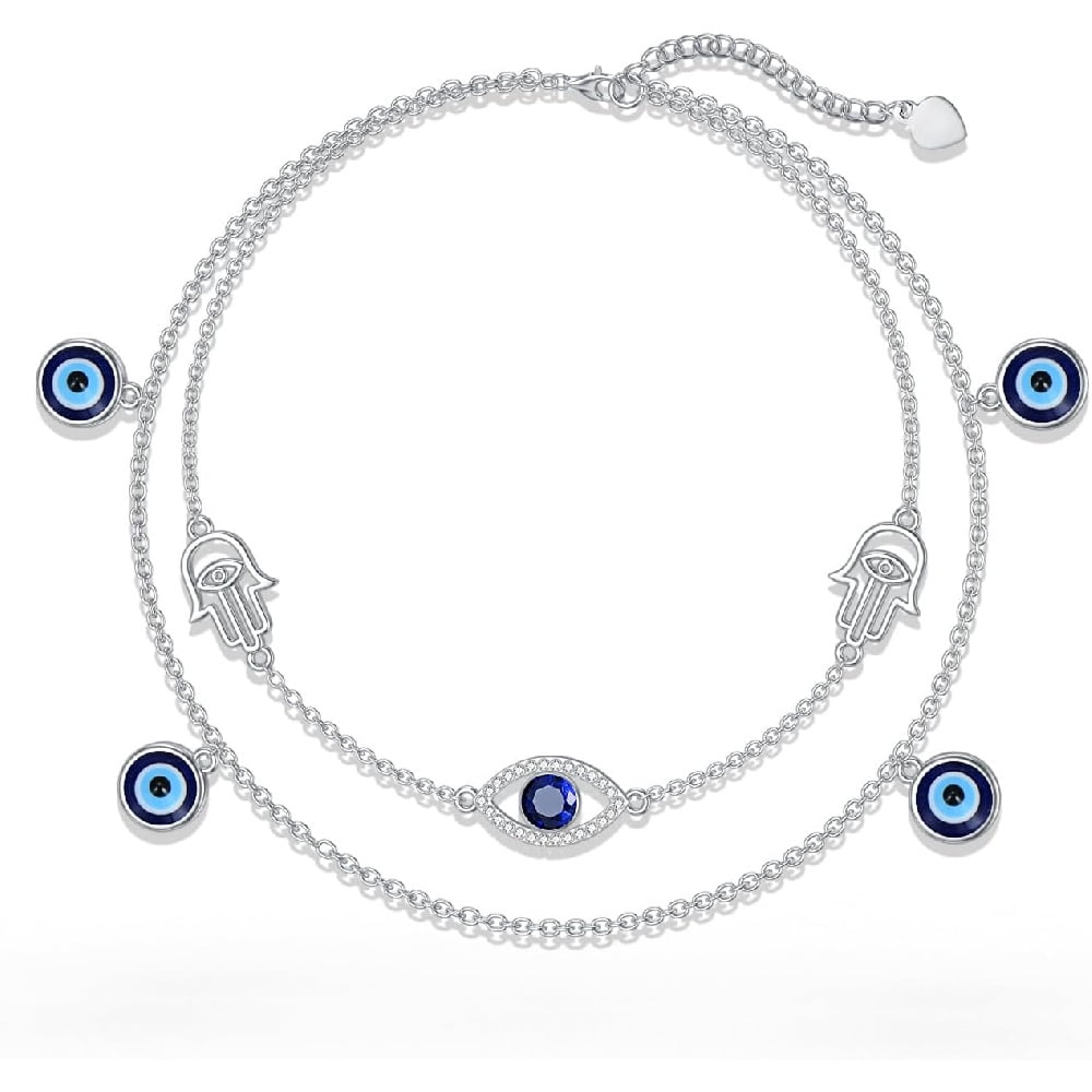 CACA LADY Evil Eye Bracelet 925 Sterling Silver Evil Eye Layered Anklet ...