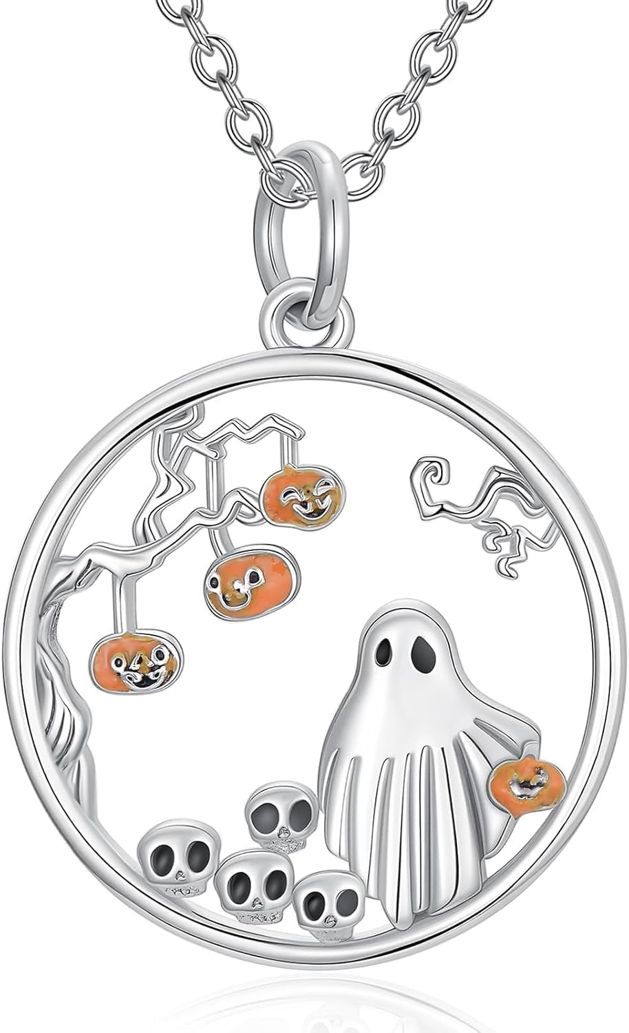 CACA LADY Ghost Pumpkin Necklace 925 Sterling Silver Ghost Pendant ...