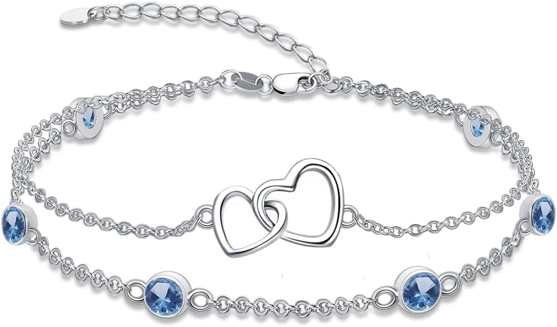 CACA LADY Heart Blue Anklet for Women 925 Sterling Silver December ...