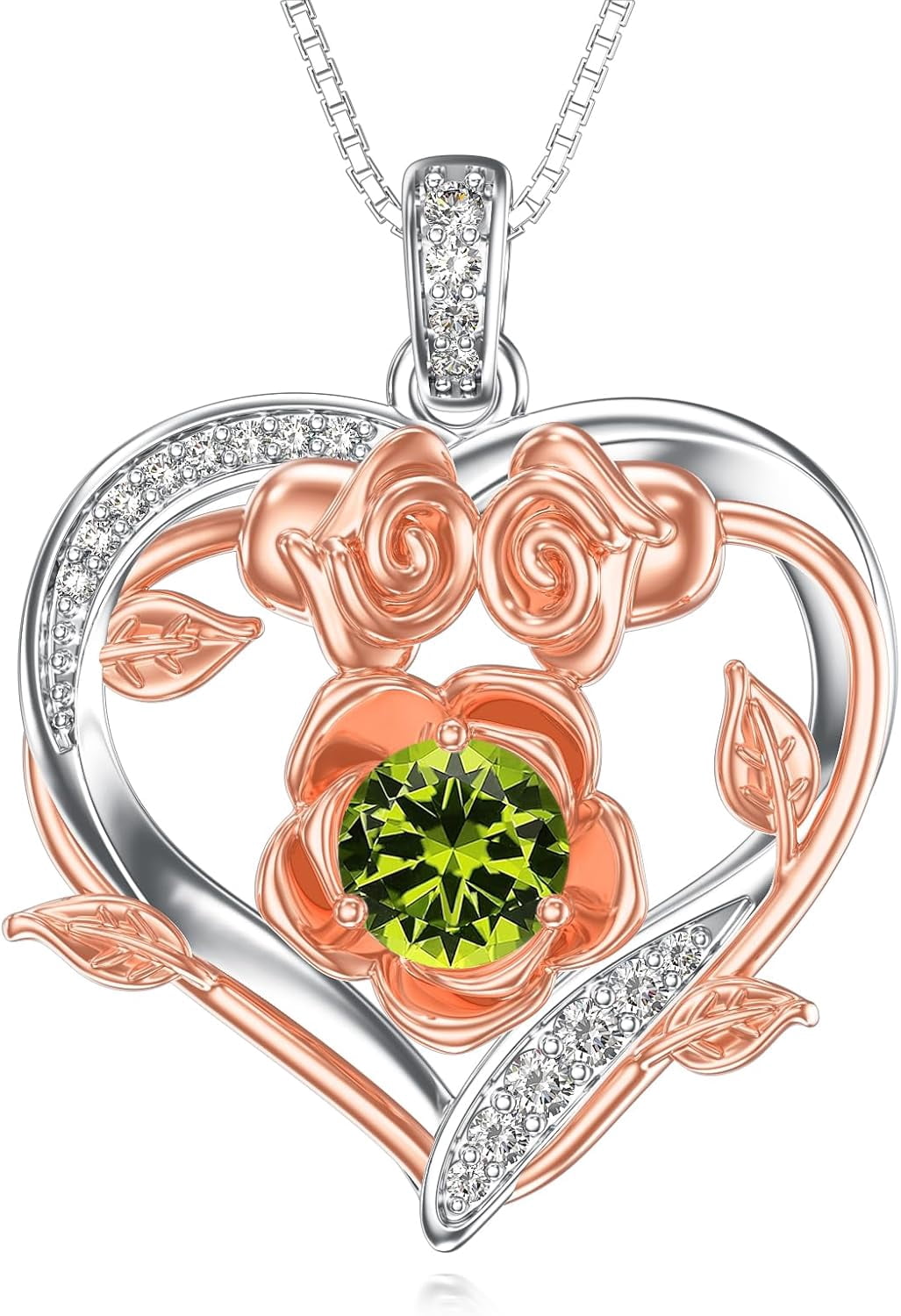 CACA LADY Heart Peridot Necklace 925 Sterling Silver Rose Necklace ...