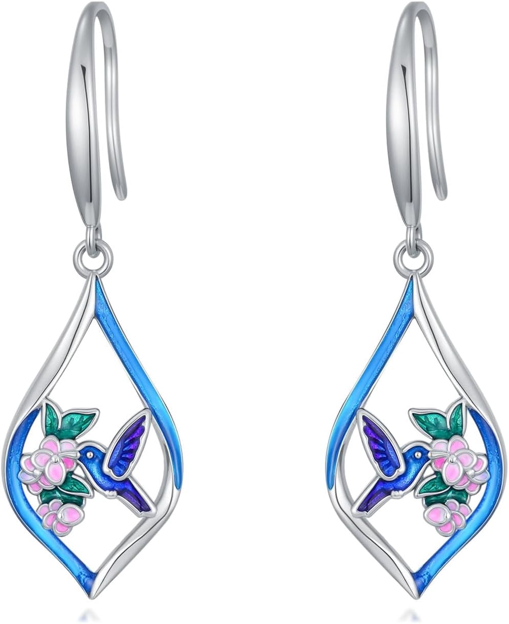 CACA LADY Hummingbird Earrings 925 Sterling Silver Bird Earrings Purple ...