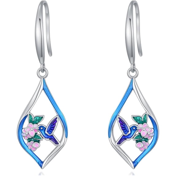 CACA LADY Hummingbird Earrings 925 Sterling Silver Bird Earrings Purple ...