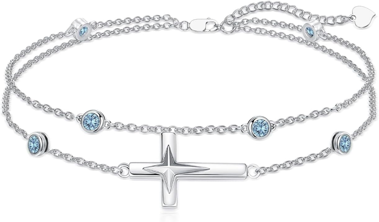 CACA LADY Light Blue Cross Bracelets for Women 925 Sterling Silver ...