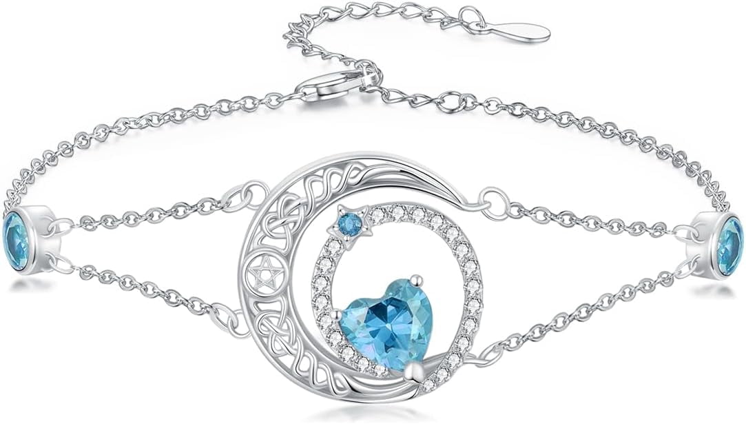 CACA LADY Light Blue Moon Anklets for Women 925 Sterling Silver ...