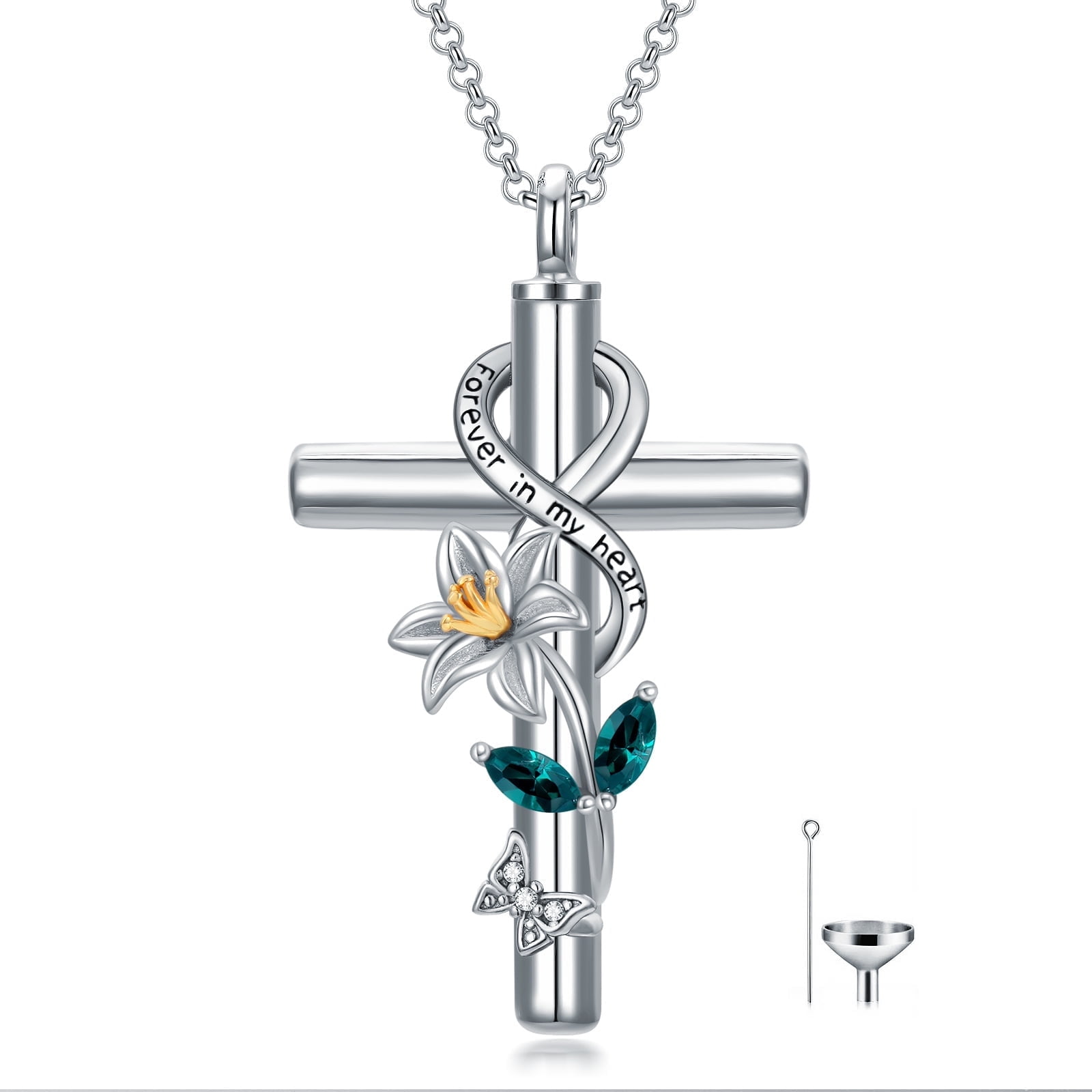 CACA LADY Lily Cross Urn Necklace 925 Sterling Silver Cremation Jewelry ...