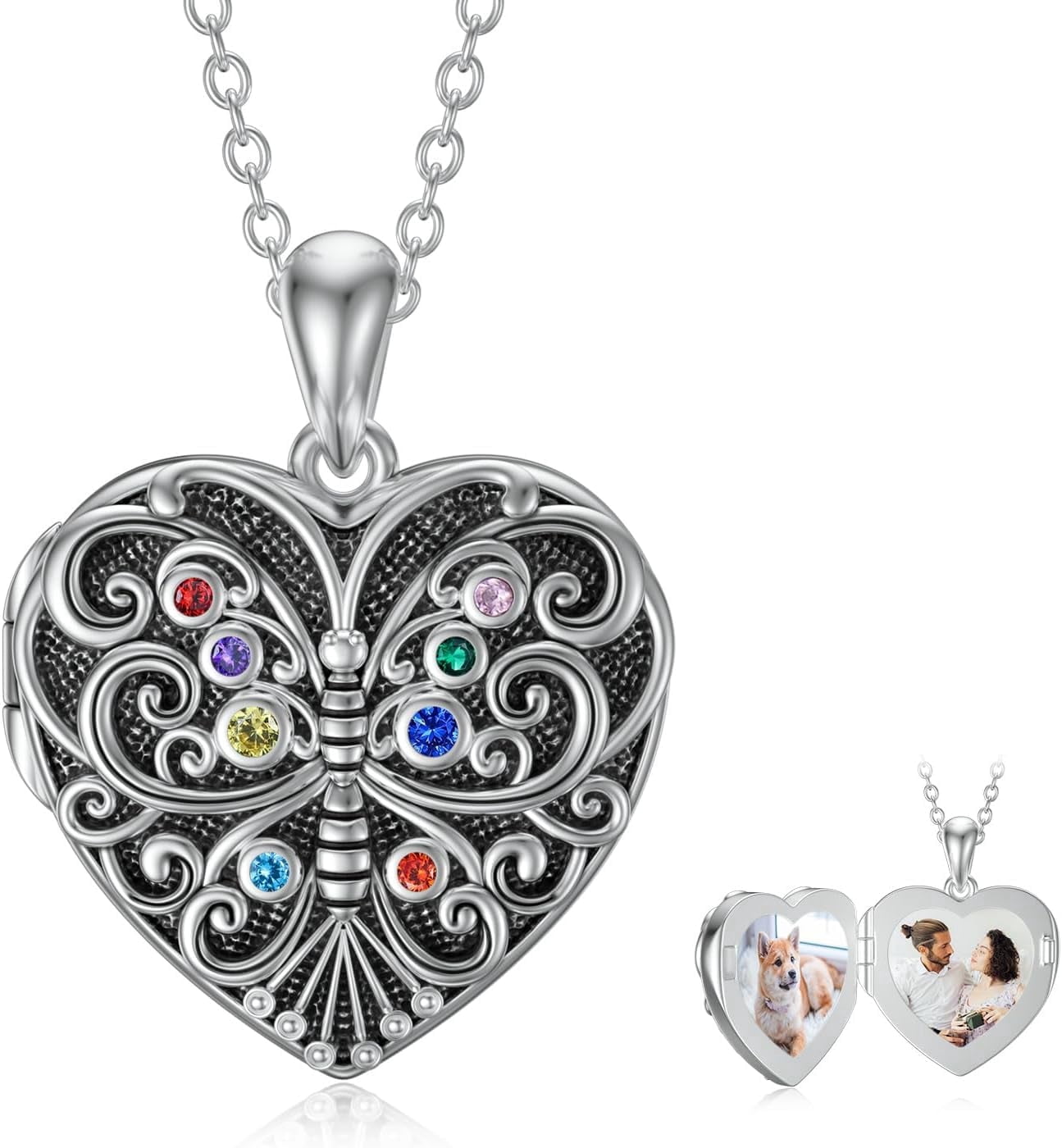 CACA LADY Locket Necklace Heart Shaped Vintage Butterfly Locket ...