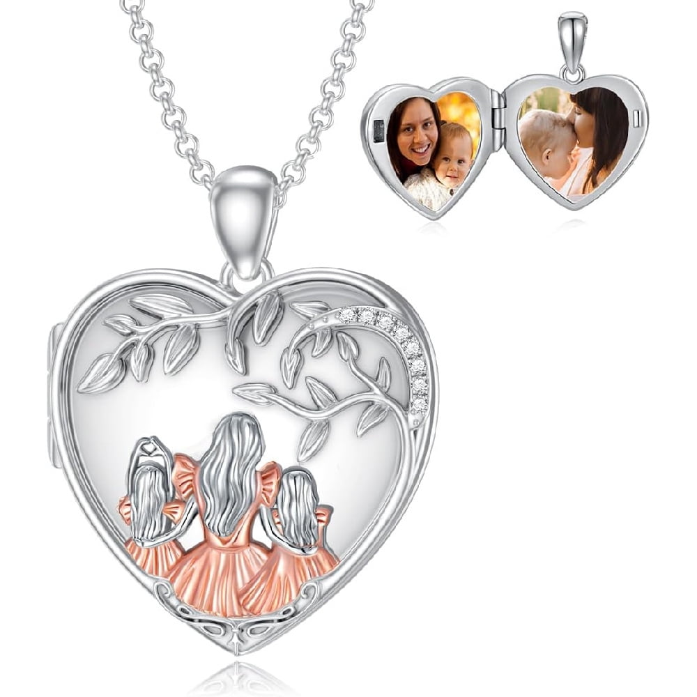 CACA LADY Locket Necklace Mother and Two Daughters Necklace 925 ...