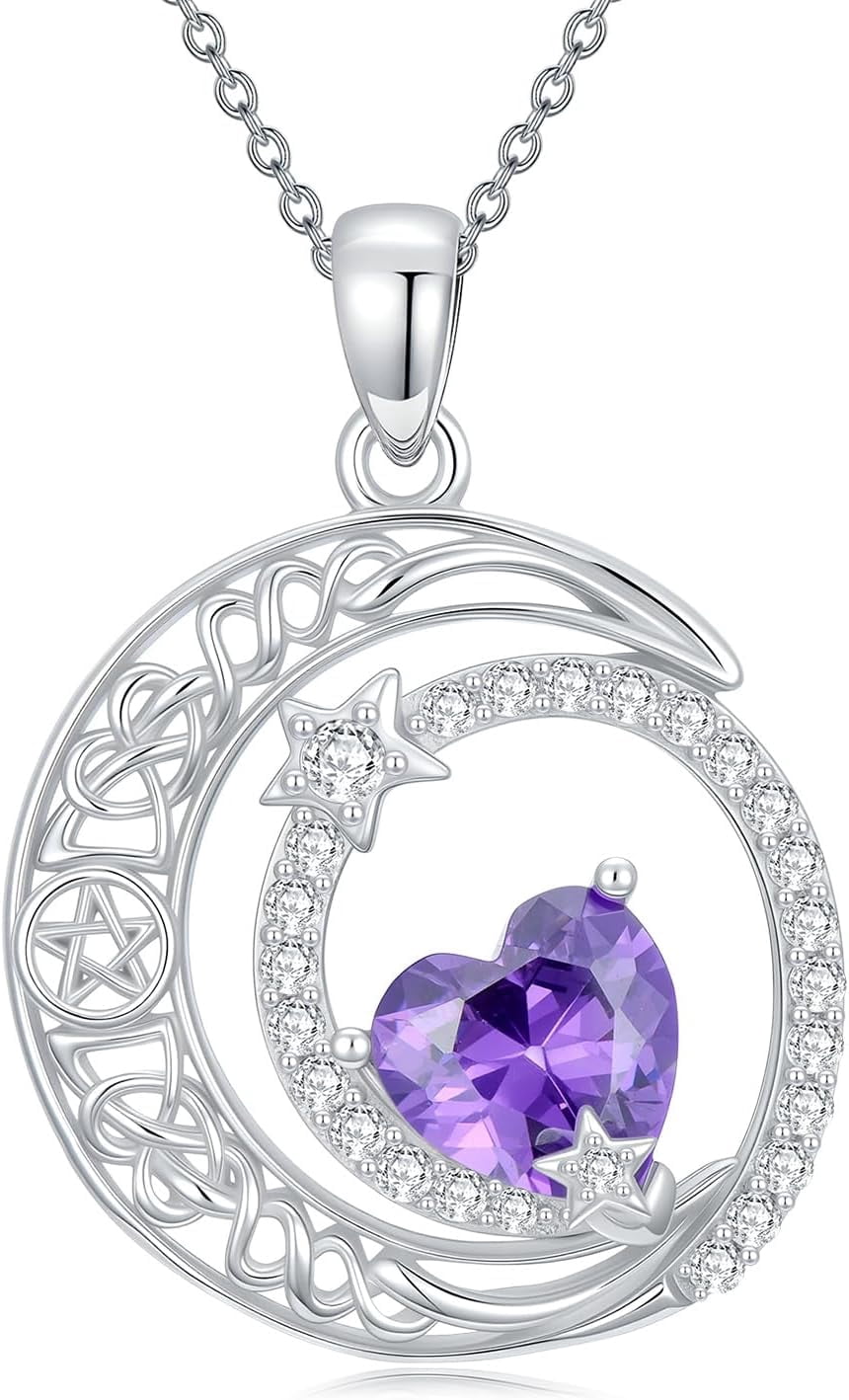CACA LADY Moon Necklace 925 Sterling Silver Amethyst Star Necklace ...