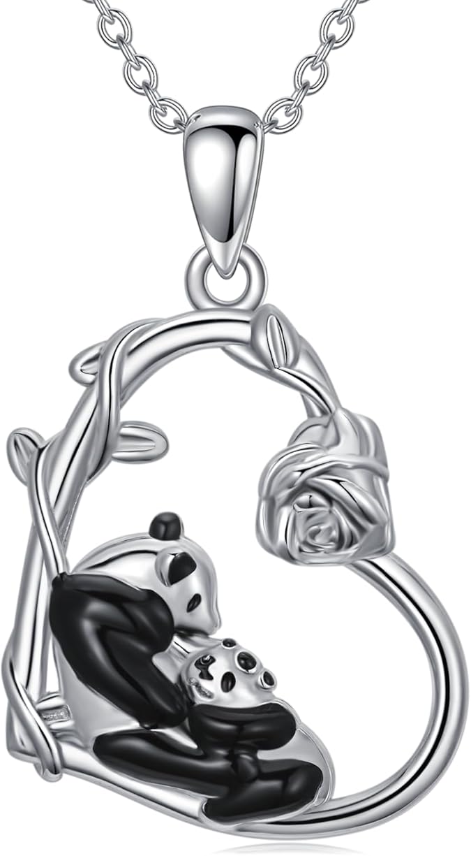 CACA LADY Panda Necklace 925 Sterling Silver Heart Mother Sister ...