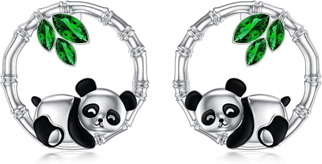 CACA LADY Panda Stud Earrings 925 Sterling Silver Bamboo Animal ...