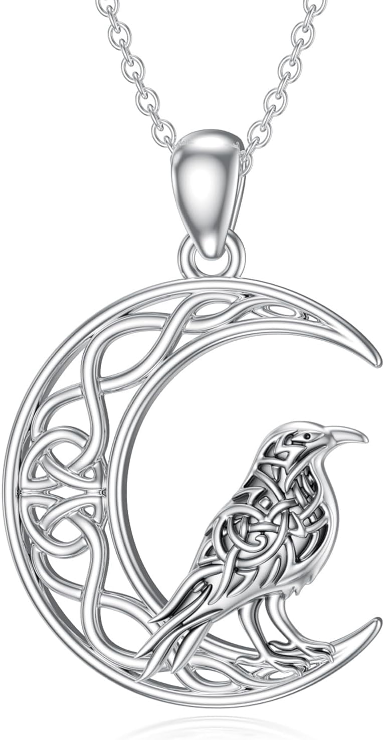 CACA LADY Raven Necklace 925 Sterling Silver Viking Celtic Knot Crow ...