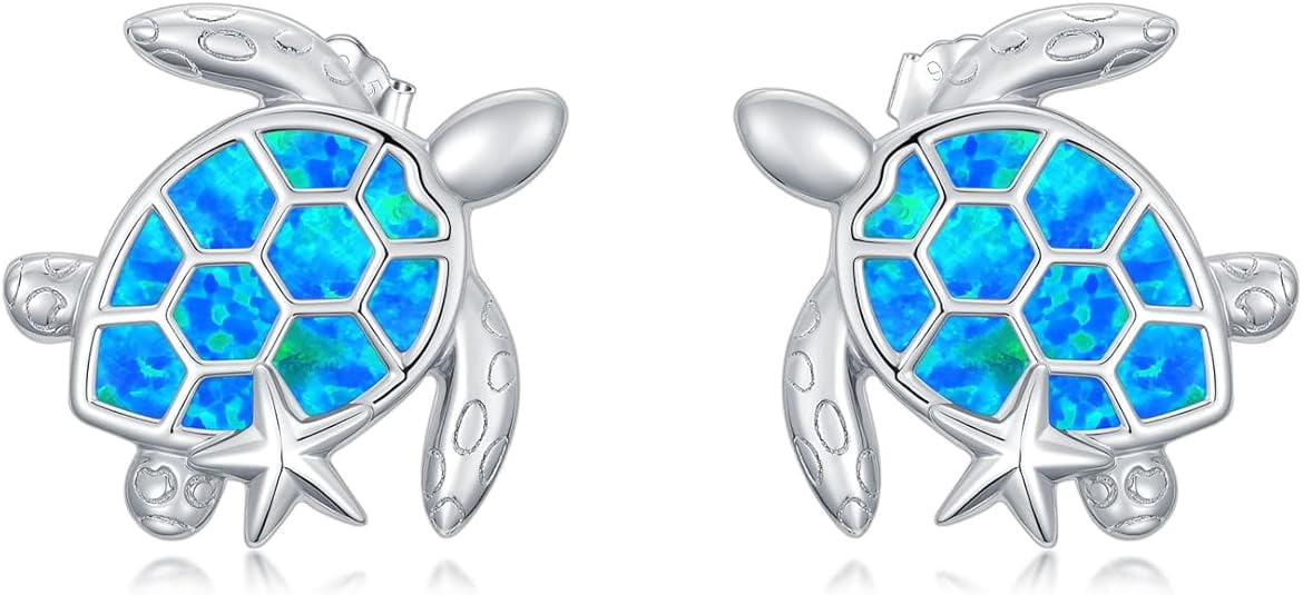 CACA LADY Sea Turtle Stud Earrings for Women 925 Sterling Silver Blue ...