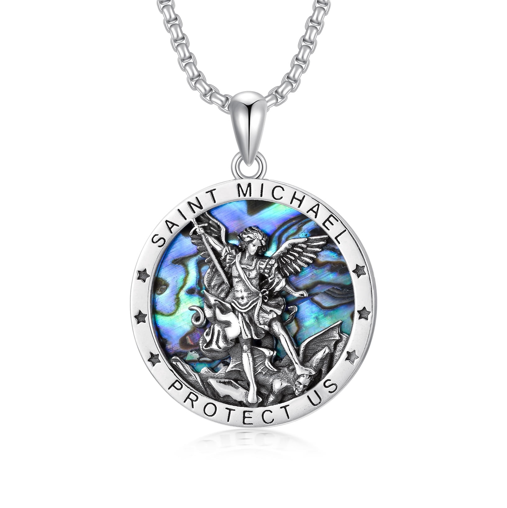 CACA LADY St. Michael Abalone Saint Necklace 925 Sterling Silver Patron ...