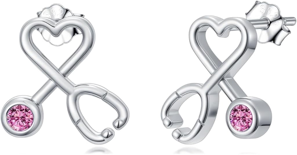 CACA LADY Stethoscope Earrings 925 Sterling Silver Nurse Studs Earrings ...