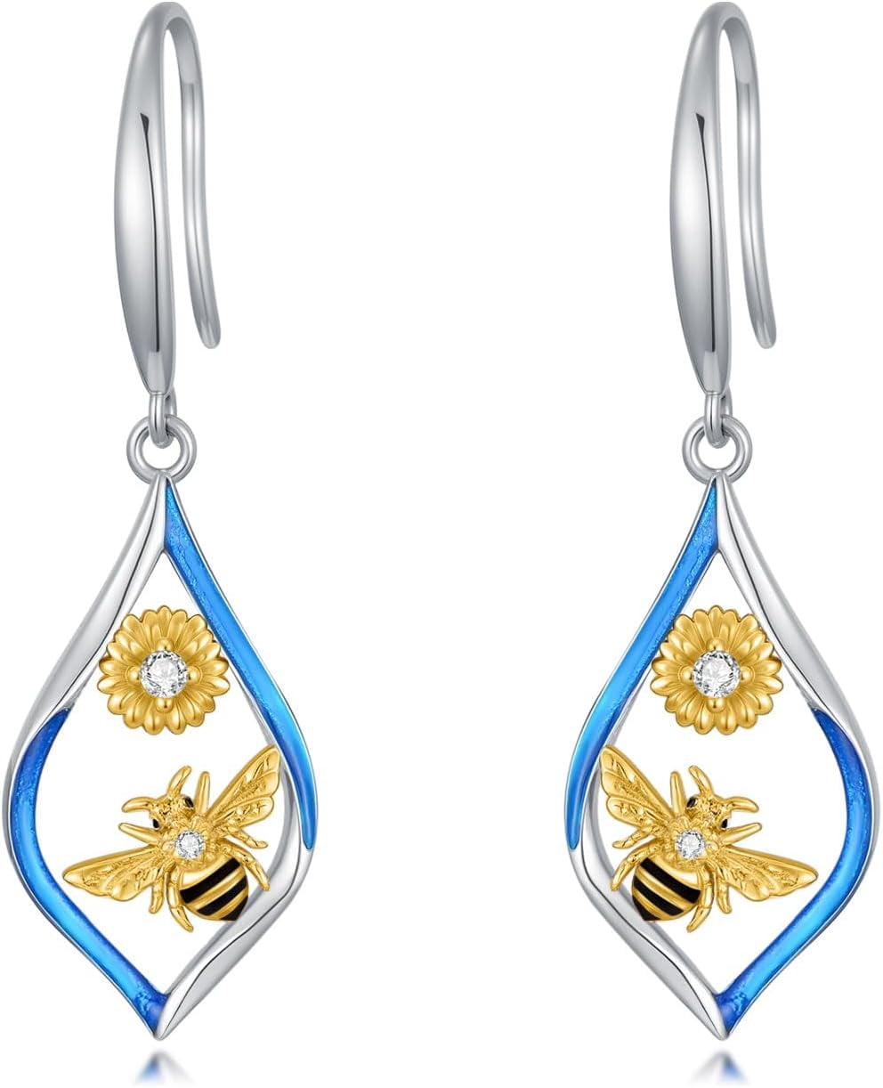 CACA LADY Sunflower Bee Earrings 925 Sterling Silve Bumble Dangle Drop ...