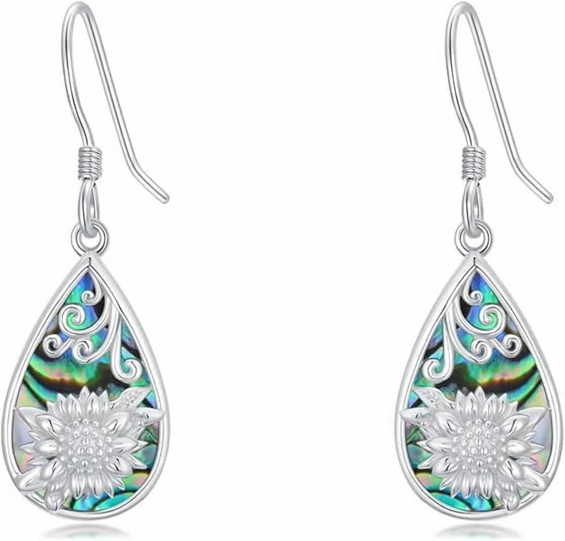 CACA LADY Sunflower Earrings 925 Sterling Silver Teardrop Natural ...