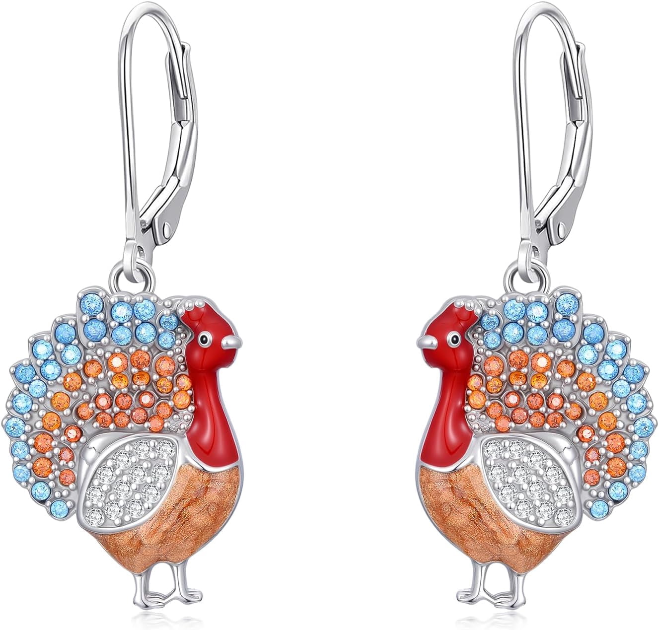 CACA LADY Thanksgiving Earrings 925 Sterling Silver Turkey CZ Crystal ...