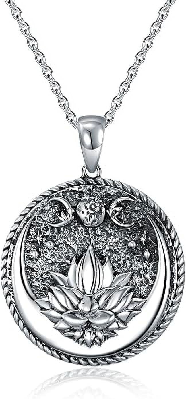 CACA LADY Triple Moon Goddess Necklace Sterling Silver Lotus Pendant ...