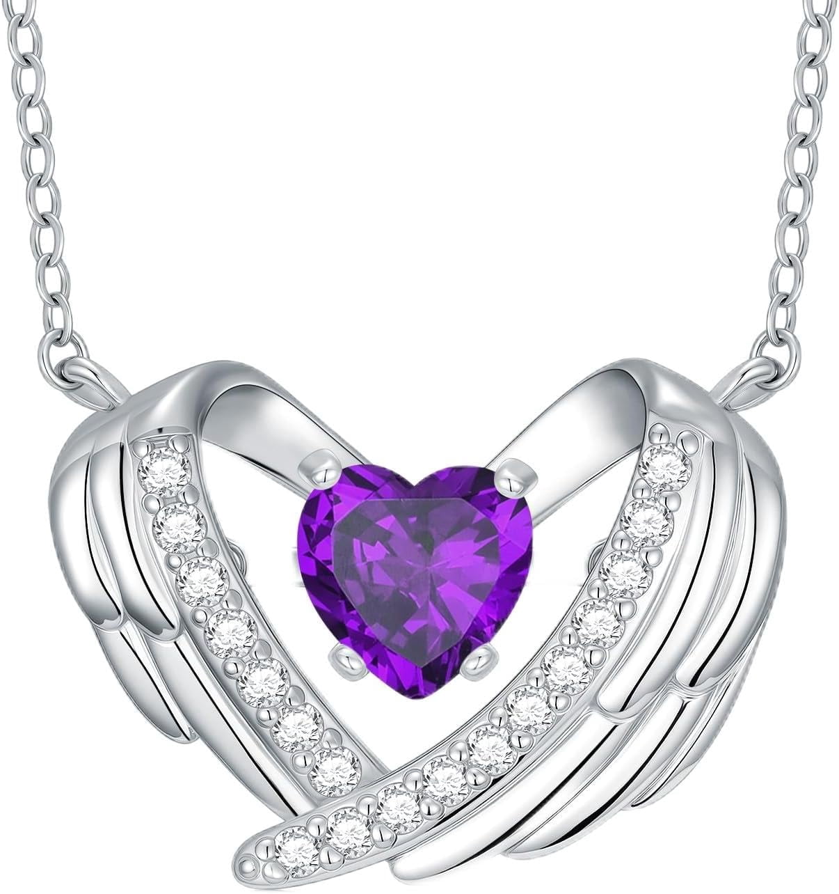 CACA LADY Wing Heart Necklace 925 Sterling Silver Amethyst Wing ...
