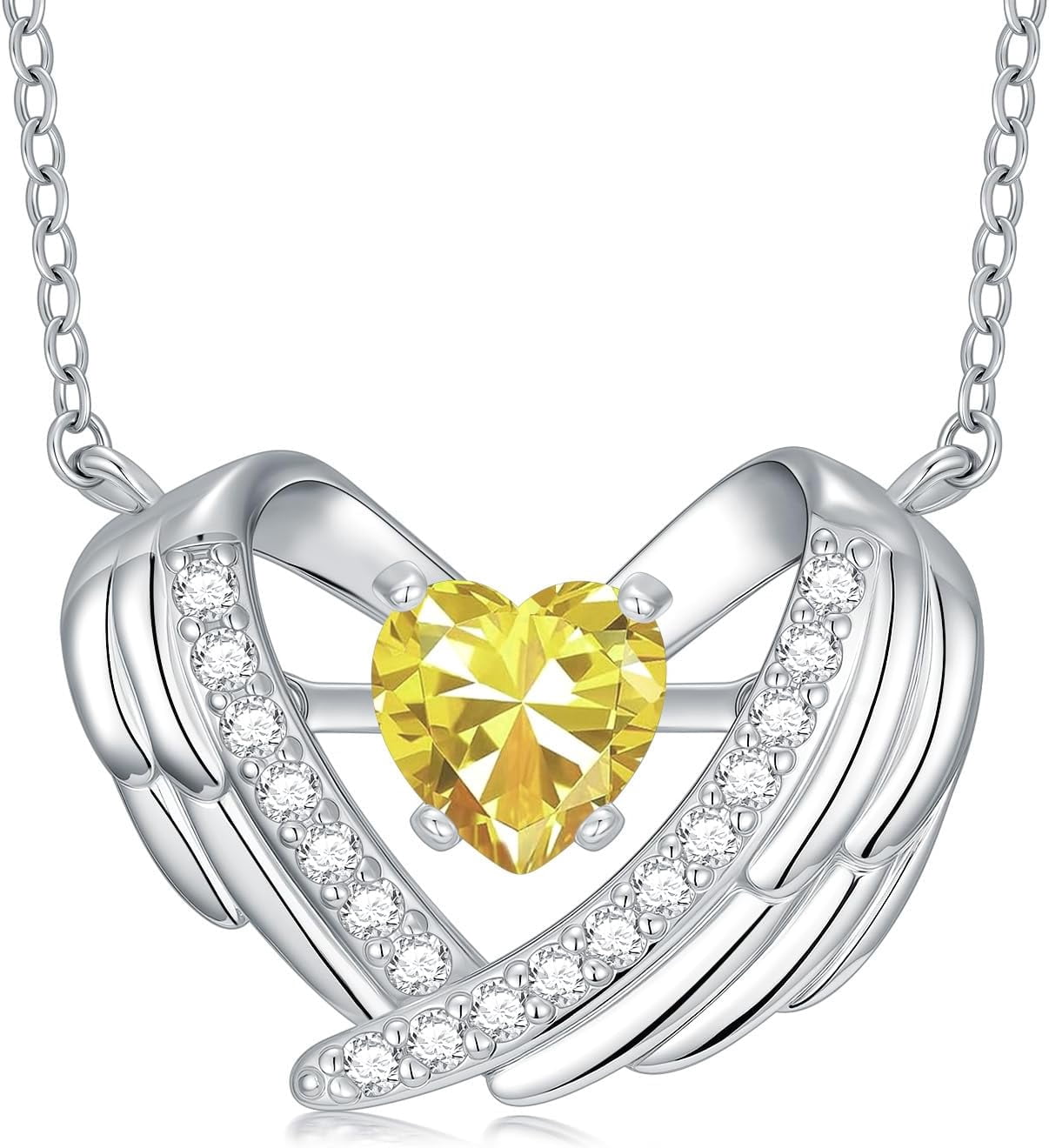 CACA LADY Wing Heart Yellow Necklace 925 Sterling Silver Topaz Wing ...