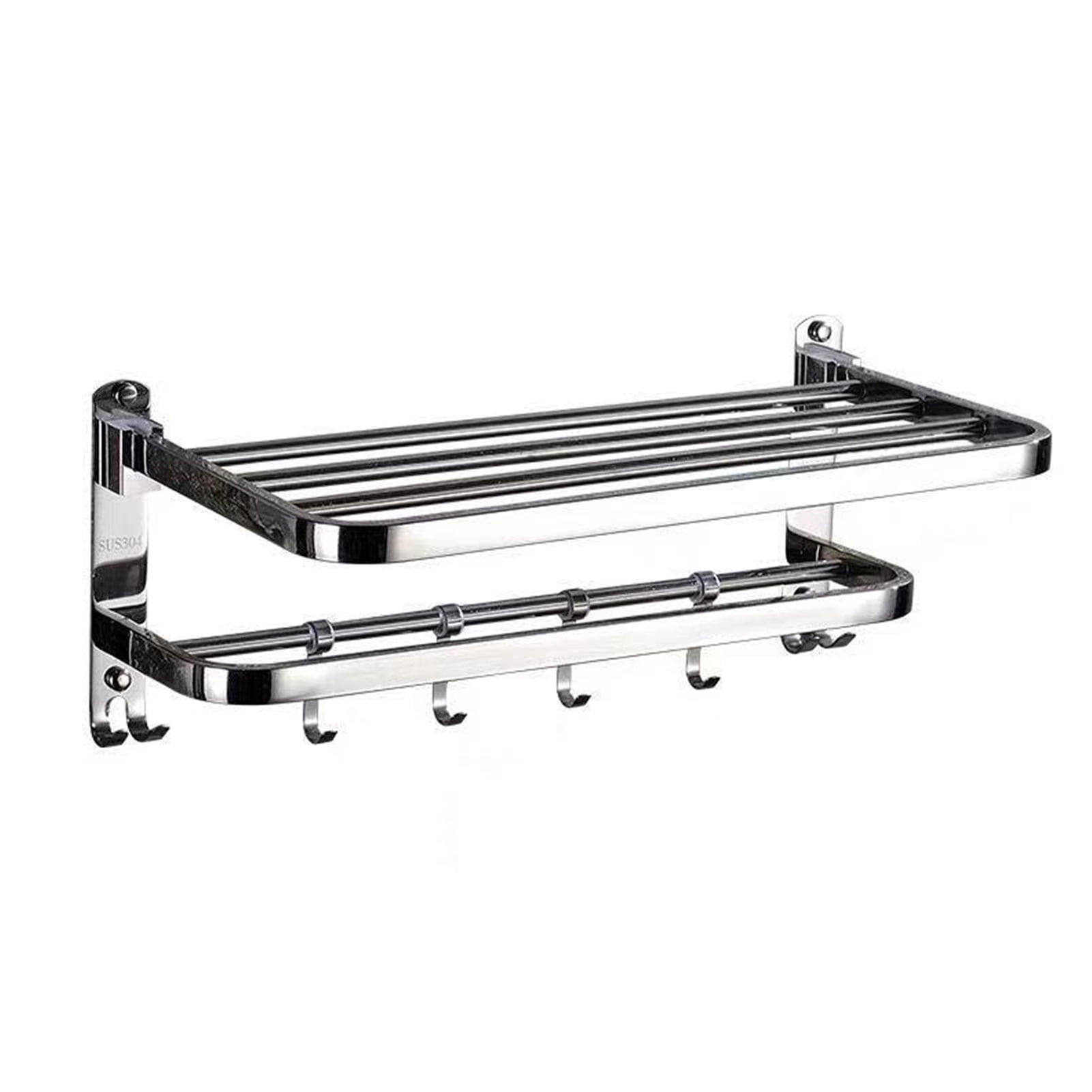 CACAGOO Wall Mounted Bath Towel Rack, Double Layered Bathroom Storage ...