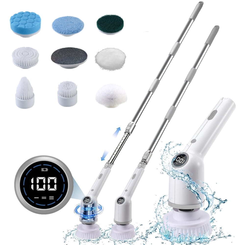 CACAGOO Electric Spin Scrubber, 1.5H Cordless Shower Scrubber with 8 ...