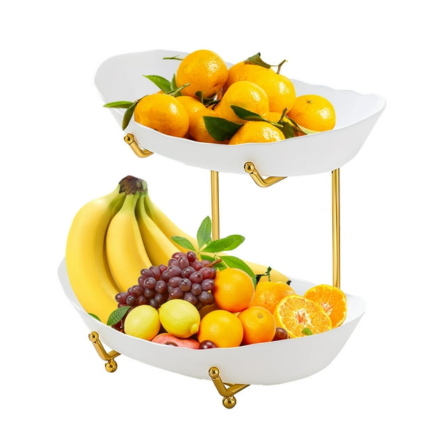 CACAGOO Fruit Bowl for Kitchen Counter - 2 Tier Serving Bowls with ...