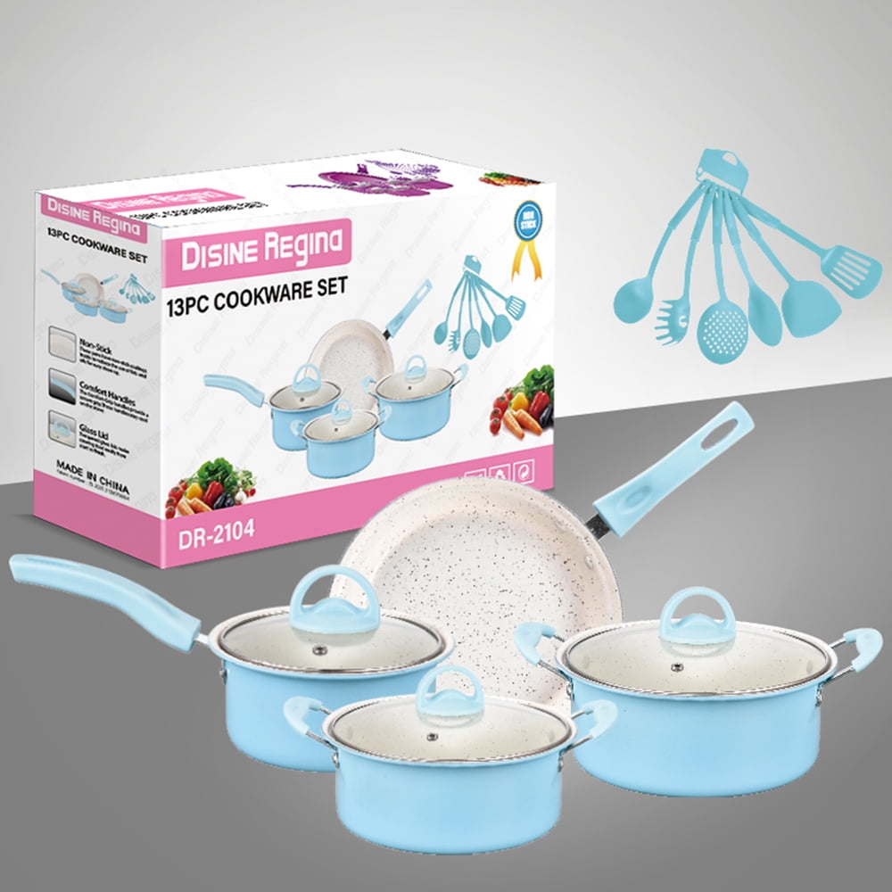 CACAGOO 13 Piece Nonstick Kitchen Cookware Set, PFAS-Free, Dishwasher Safe, Turquoise - Walmart.com