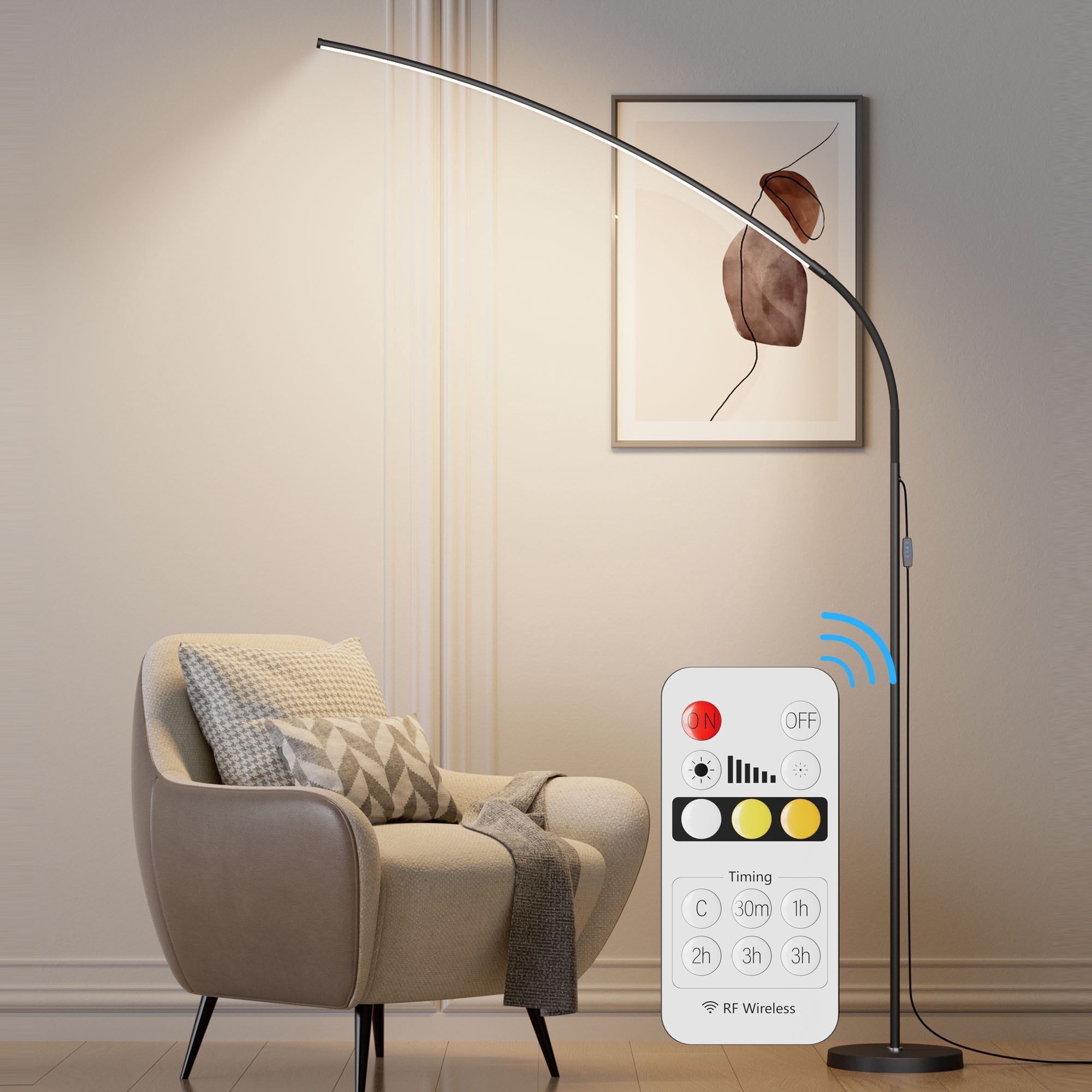 CACHOO LED Reading Floor Lamp, 3 Color Temperatures with Remote & Touch ...