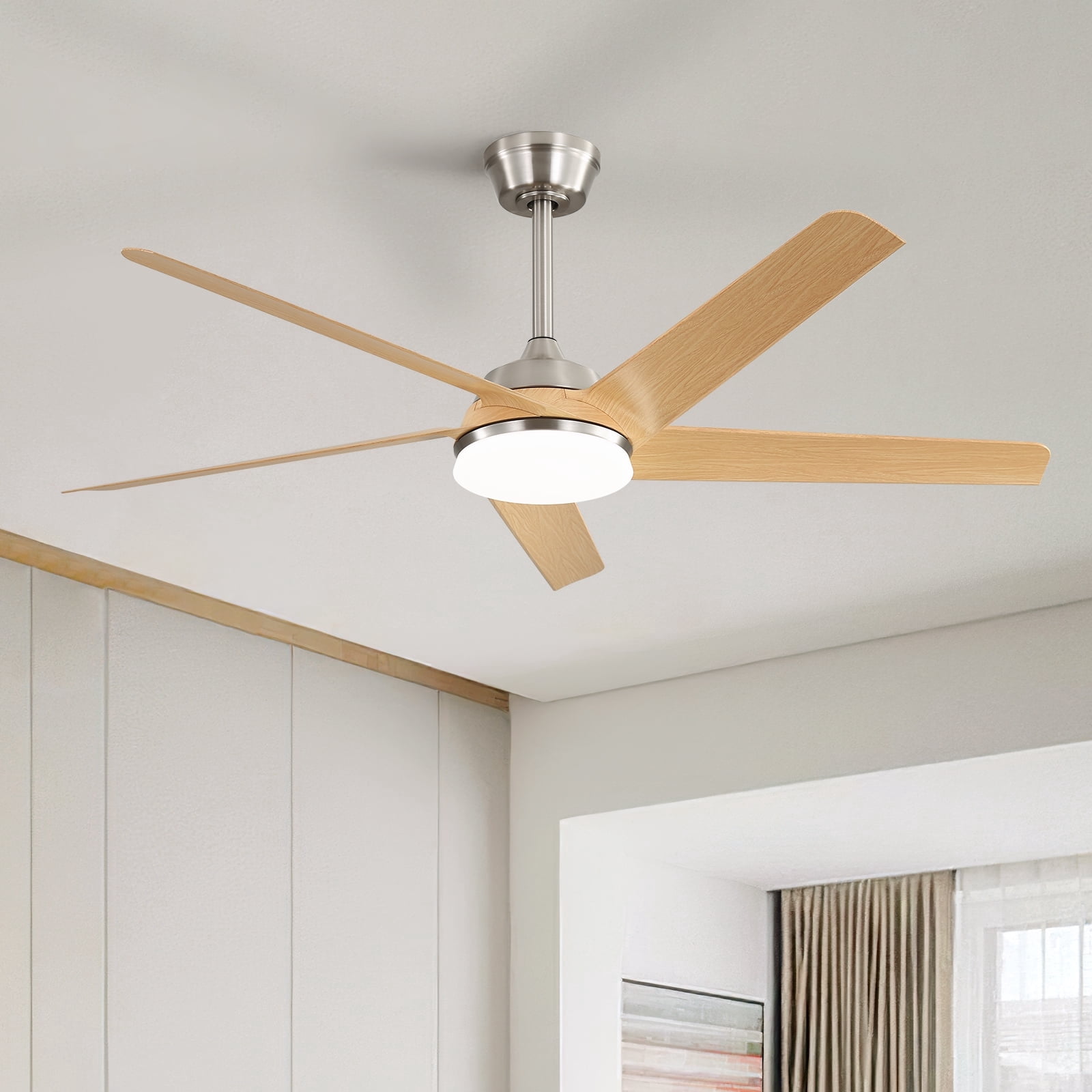 Sofucor 52 Inch Ceiling Fan, Nickel Flush Mount Modern LED Indoor ...