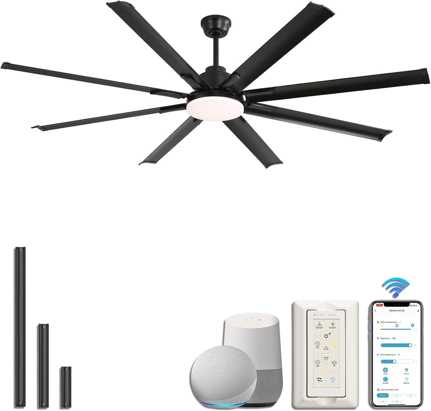 CACI Mall 84 inch Smart Ceiling Fan with Light, Indoor/Outdoor Large ...
