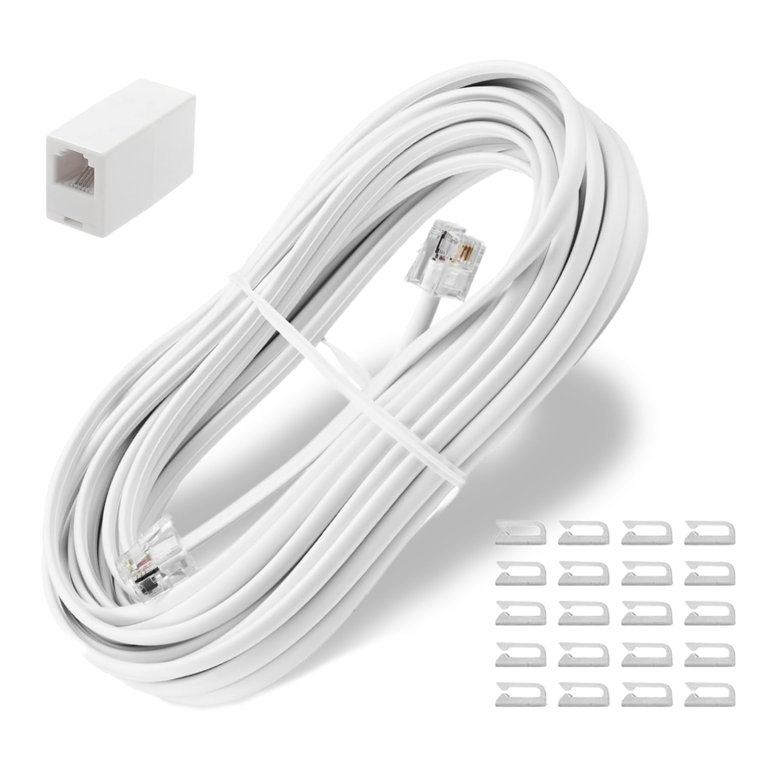CACOCO-15 Feet Phone Extension Cord, Rj11 Phone Cable, White Phone Line ...