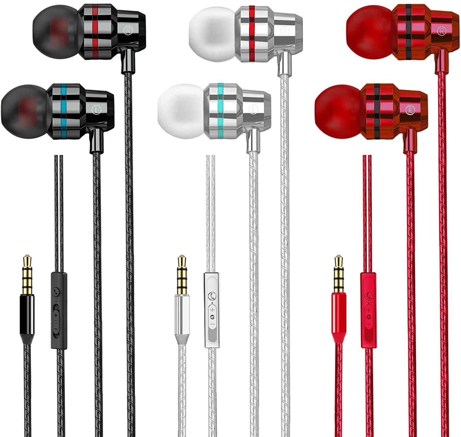 CACOCO-3 Pack Wired Earbuds, Wired In-Ear Headphones With Microphone ...