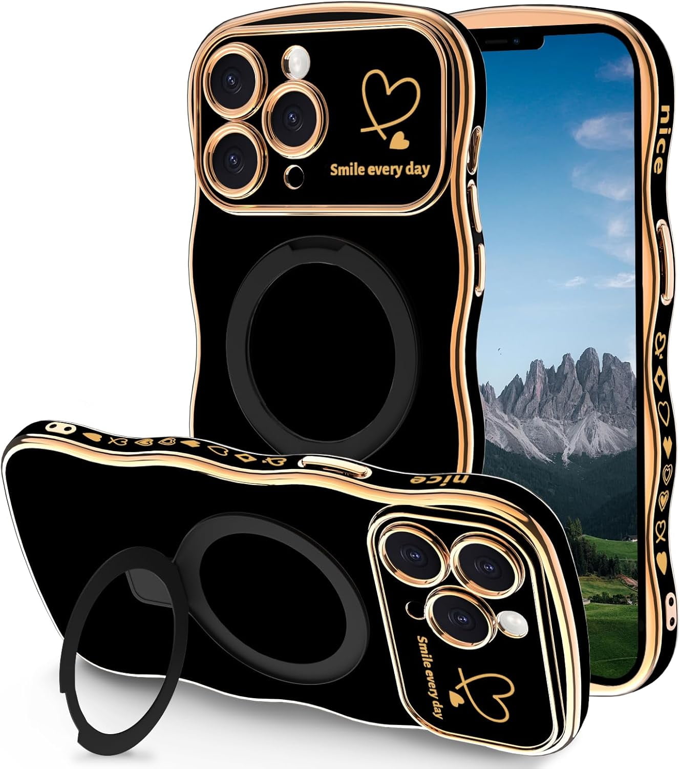 CACOCO-Case For Iphone 11 Pro Max With Magnetic Stand, Luxury Plating Curly Wavy Frame And Cute ...