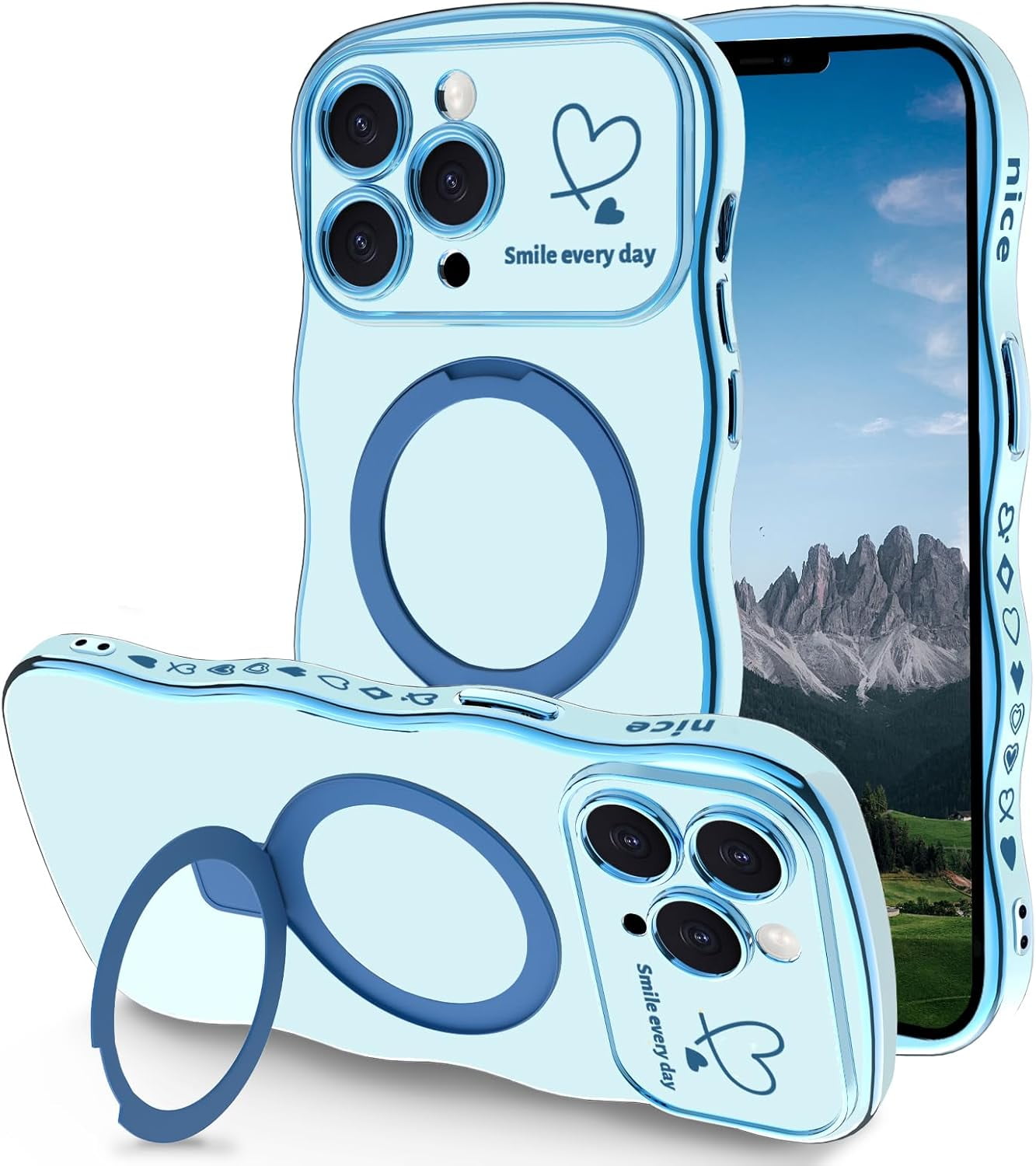 CACOCO-Case For Iphone 11 Pro Max With Magnetic Stand, Luxury Plating Curly Wavy Frame And Cute ...