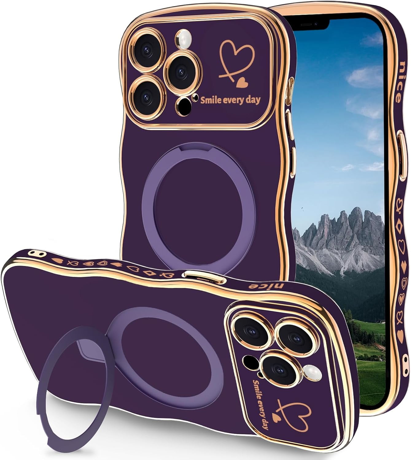 CACOCO-Case For Iphone 12 Pro Max With Magnetic Stand, Luxury Plating Curly Wavy Frame And Cute ...