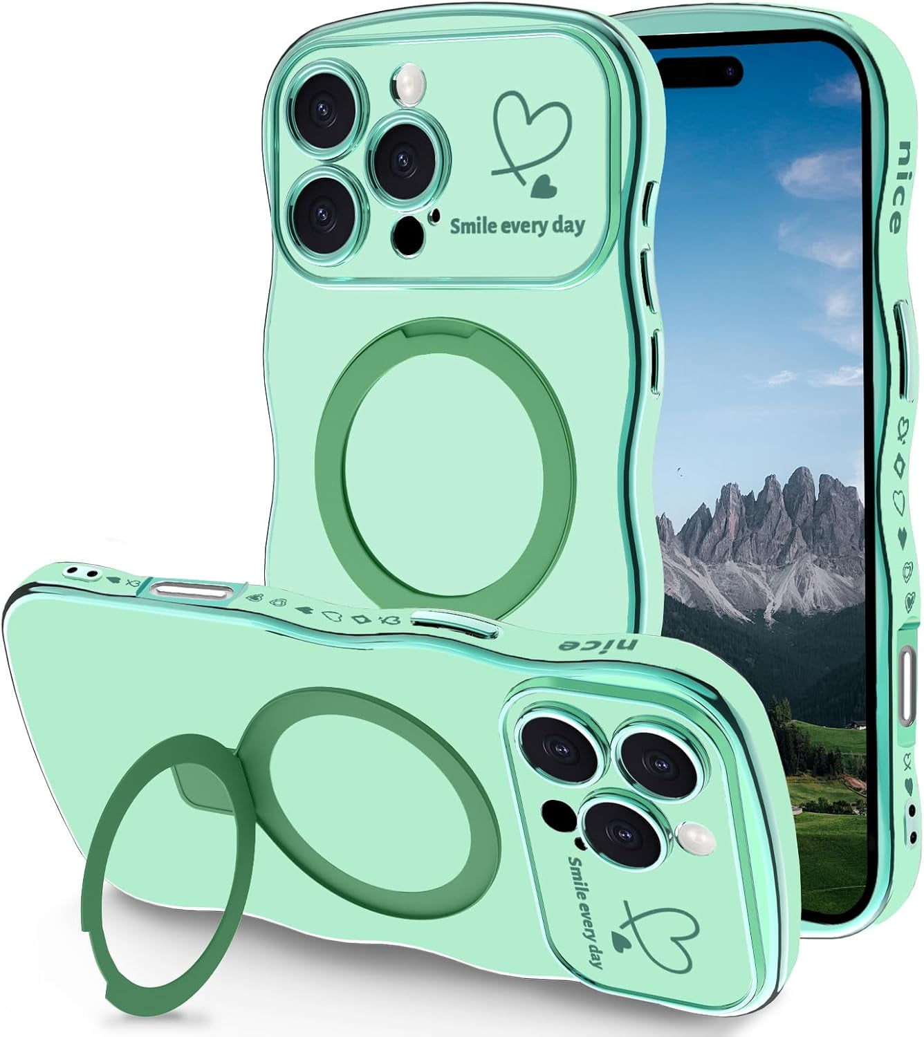 CACOCO-Case For Iphone 16 Pro With Magnetic Stand, Luxury Plating Curly Wavy Frame And Cute ...