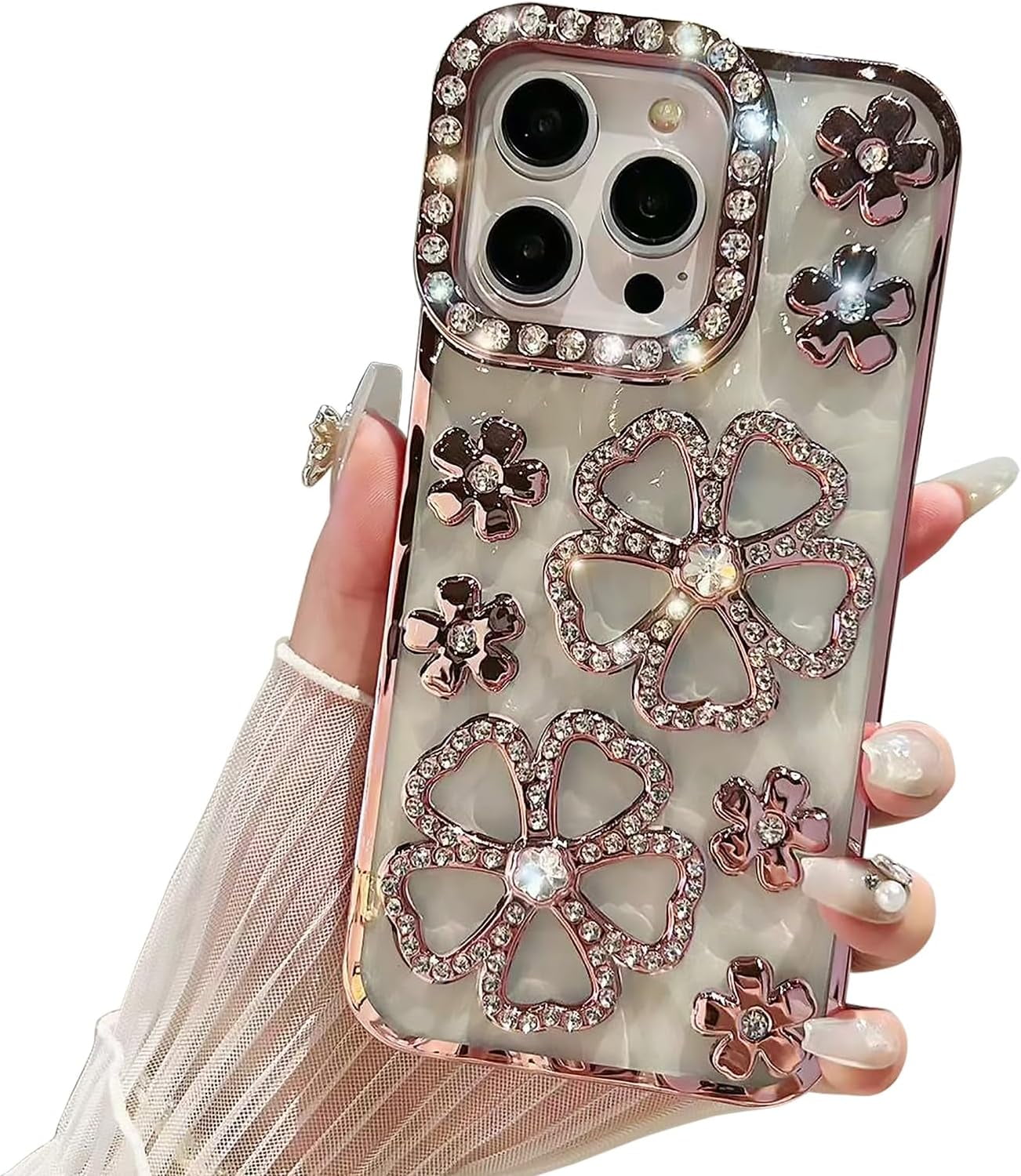 CACOCO-Compatible With Iphone 13 Pro Flower Case,Cute Glitter Bling 3D Diamond Flower With ...