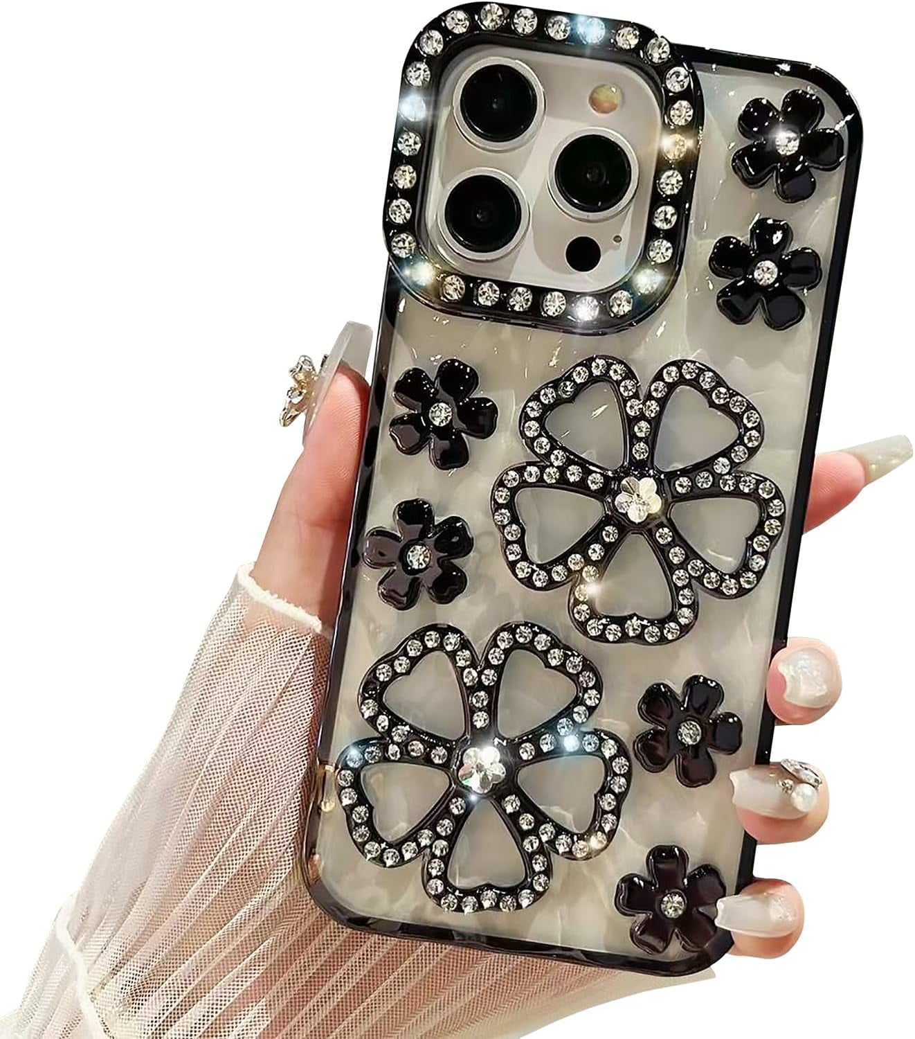 CACOCO-Compatible With Iphone 15 Pro Max Flower Case,Cute Glitter Bling 3D Diamond Flower With ...