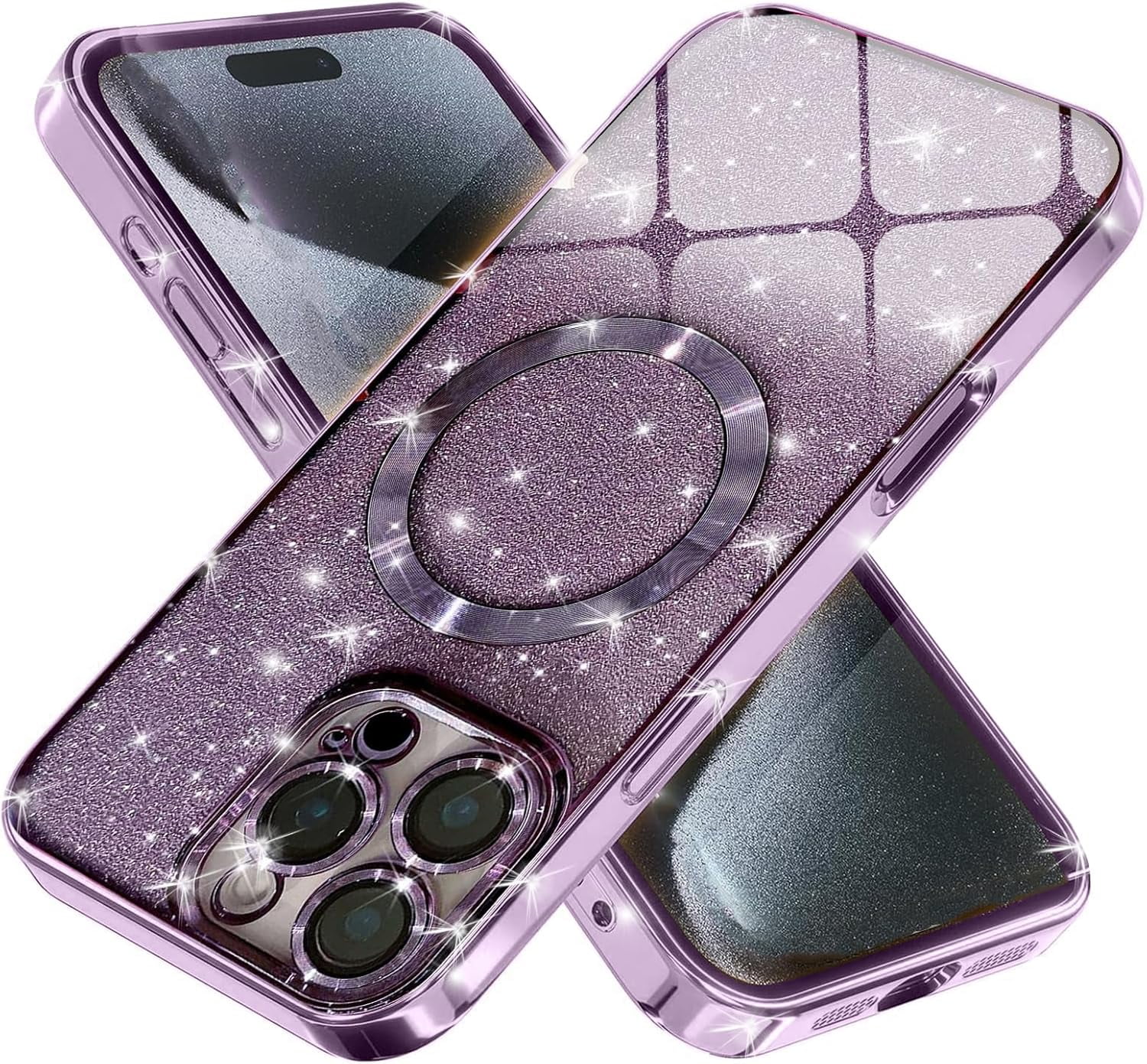 CACOCO-Compatible With Iphone 16 Pro Max Magnetic Glitter Case, Luxury Plating Cute Bling Clear ...