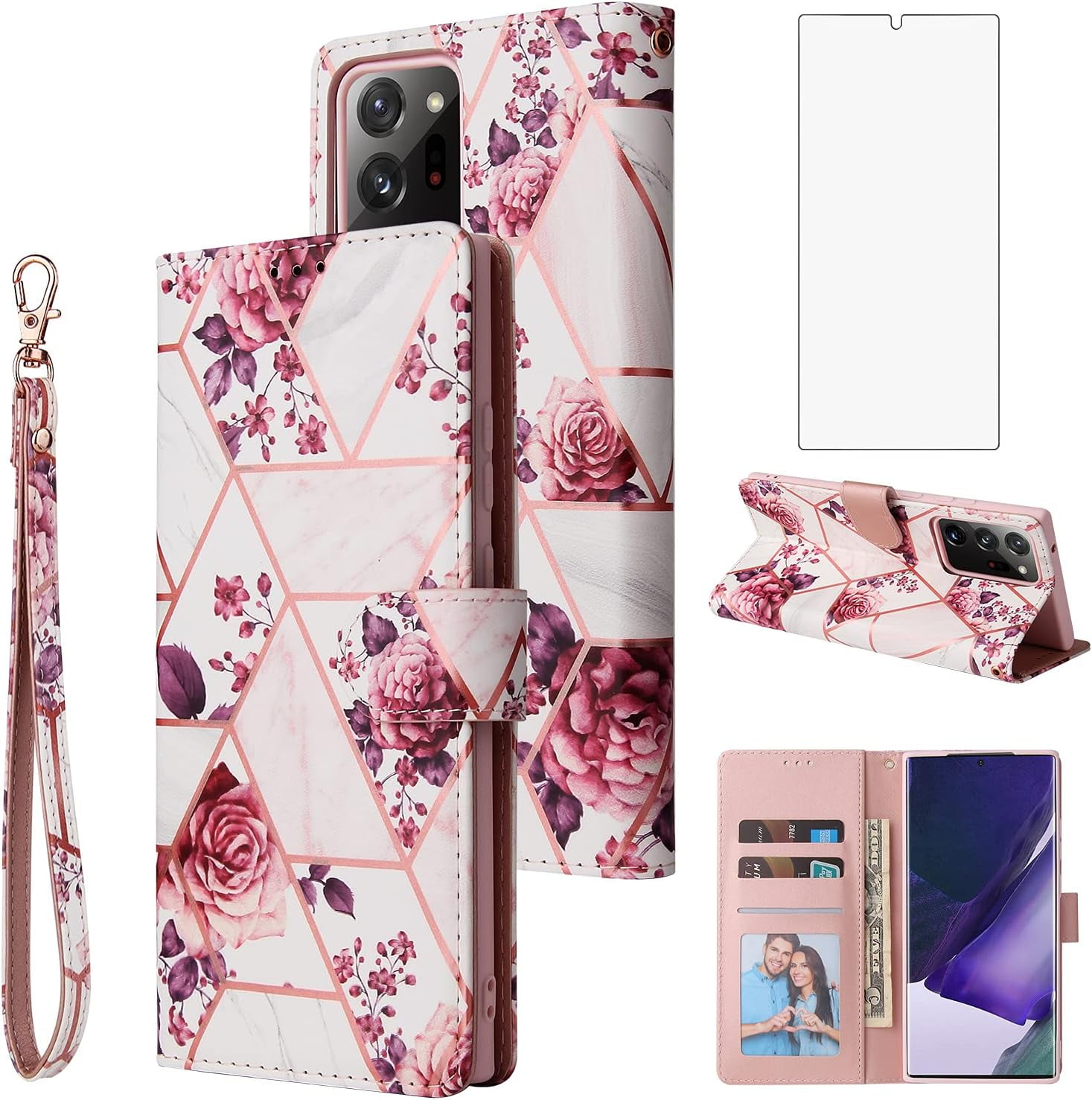 CACOCO-Compatible With Samsung Galaxy Note 20 Glaxay Note20 5G Wallet Case Tempered Glass Screen ...