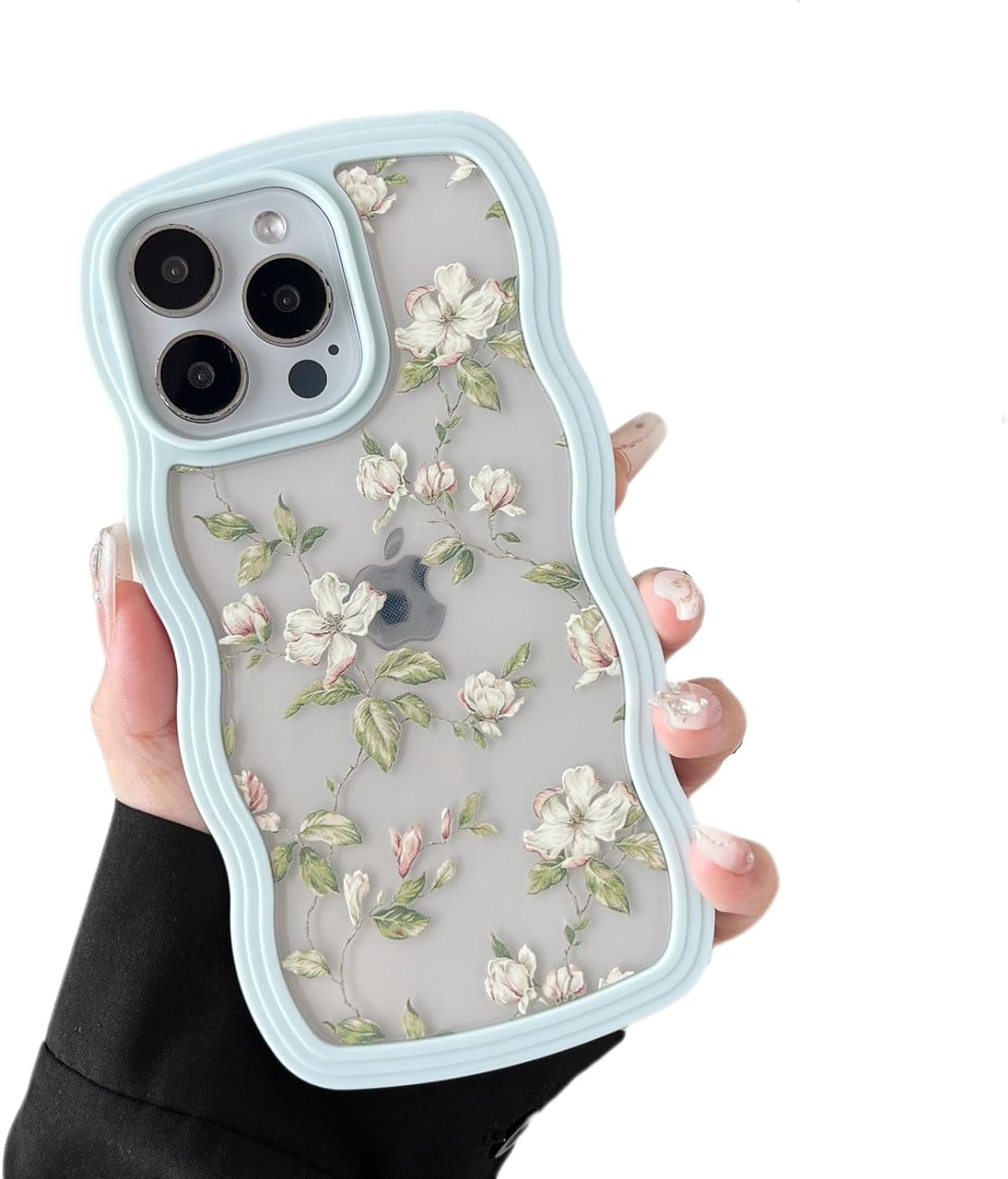 CACOCO-Floral Case For Iphone 15 Pro 6.1 Inch,Cute Curly Wave Frame ...