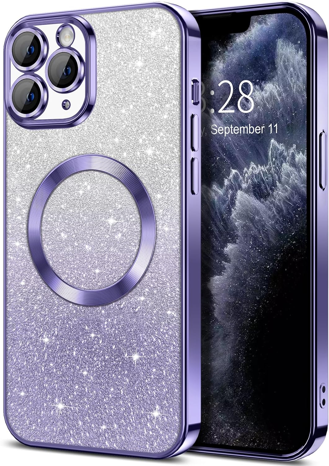 CACOCO-For Iphone 11 Pro Max Case Clear Magnetic Glitter Phone Cases [Compatible With Magsafe ...