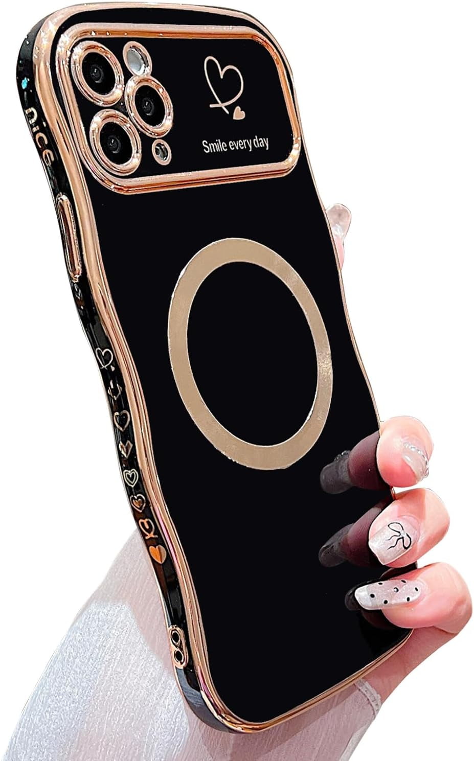 CACOCO-For Iphone 11 Pro Max Case Magnetic,For Women Girls Soft Cute Wave Frame Curly Shape Love ...